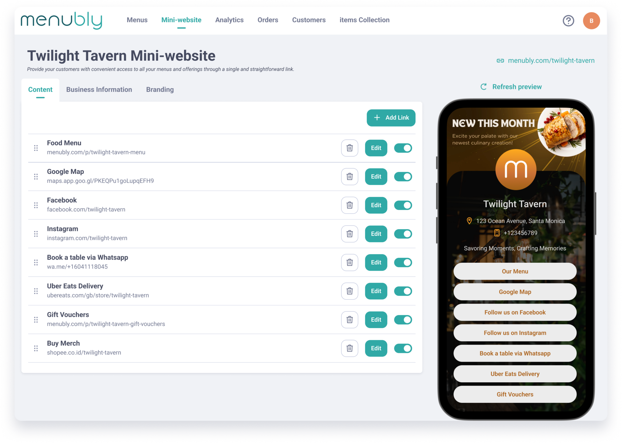 Free Restaurant Website Builder - Menubly